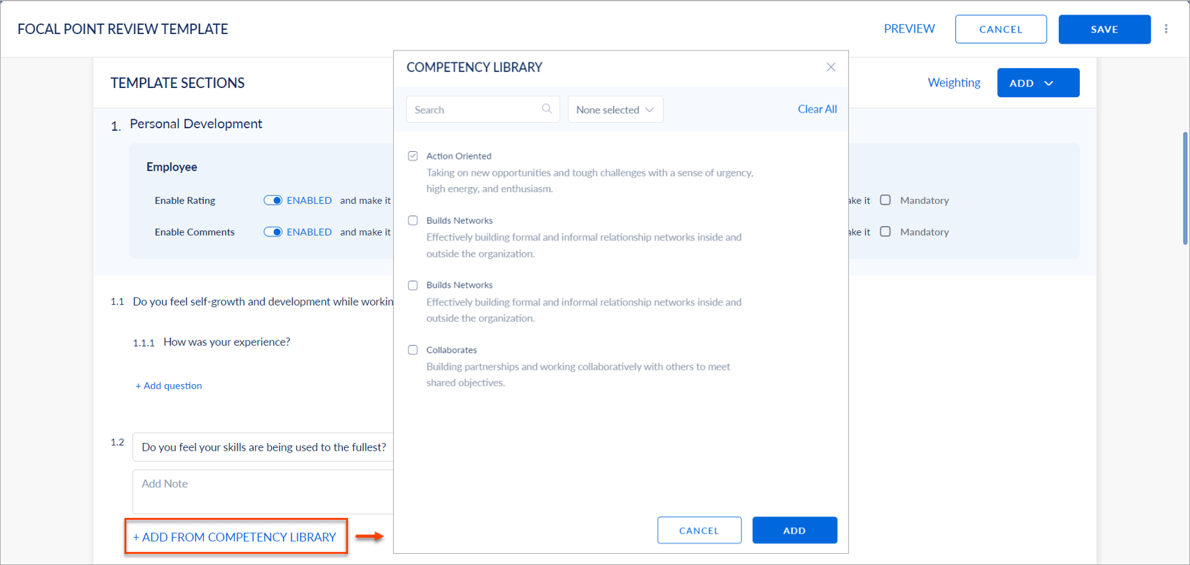 Create performance review template